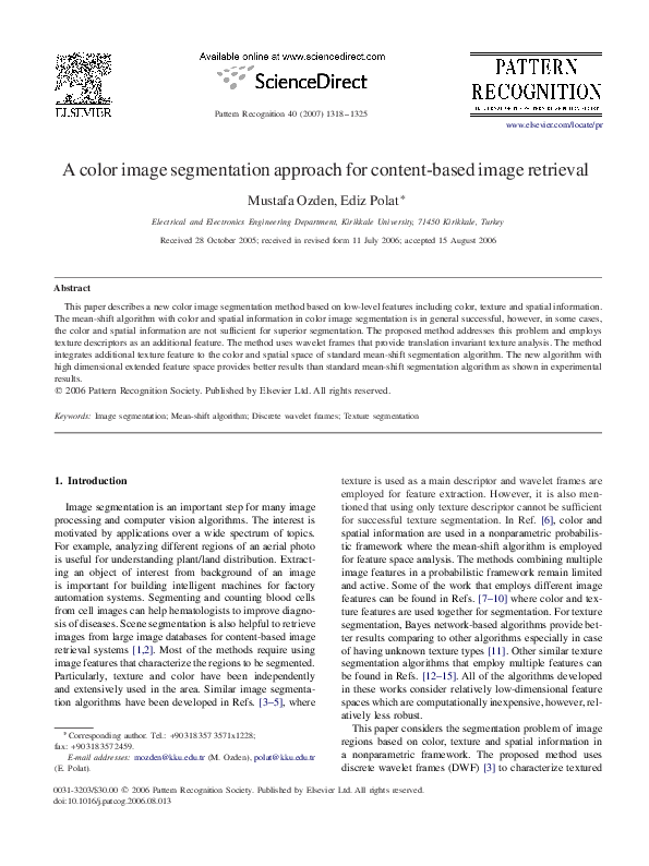 (PDF) A color image segmentation approach for content-based image retrieval