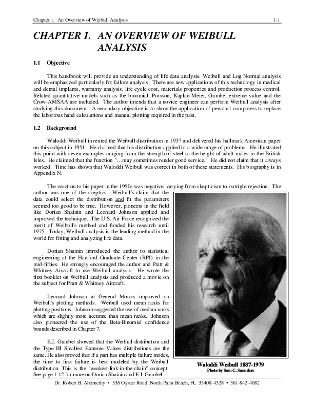 (PDF) CHAPTER 1. AN OVERVIEW OF WEIBULL ANALYSIS