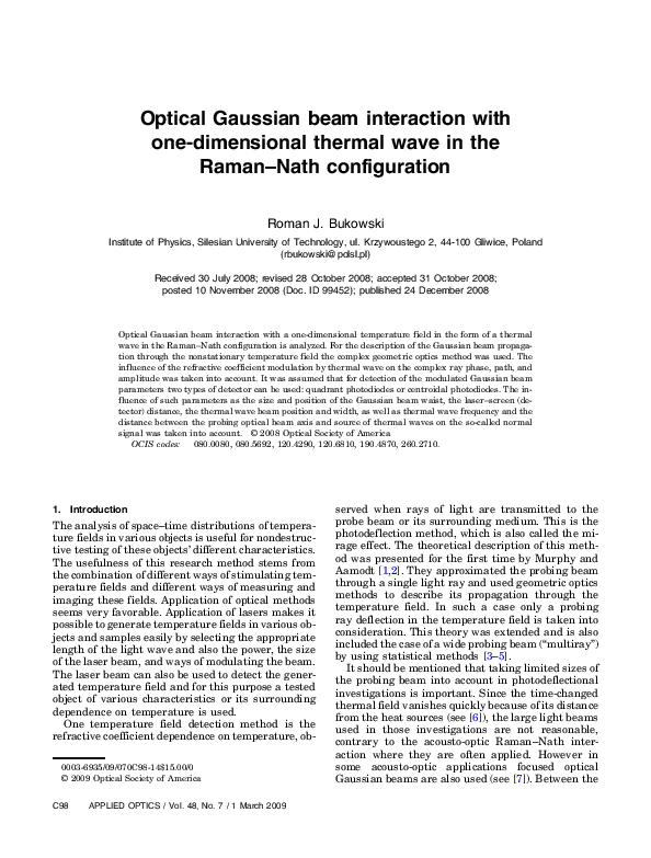 (PDF) Optical Gaussian beam interaction with one-dimensional thermal ...