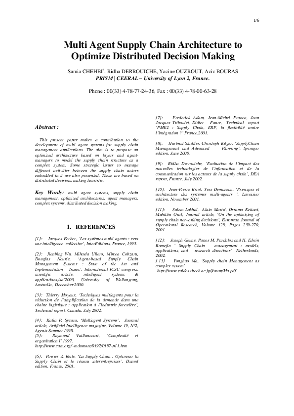 (PDF) Multi Agent Supply Chain Architecture to Optimize Distributed Decision Making