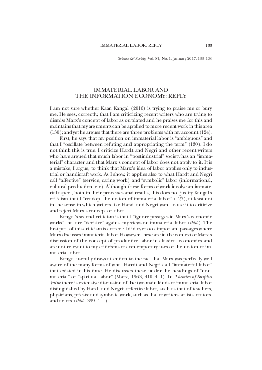 (PDF) Immaterial labor and the information economy: reply [to Kaan Kangal]