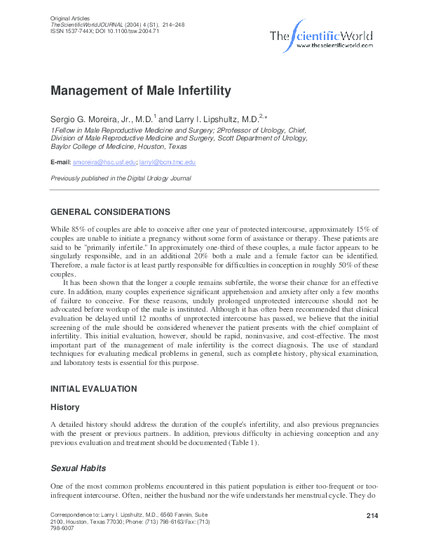 (PDF) Management of Male Infertility