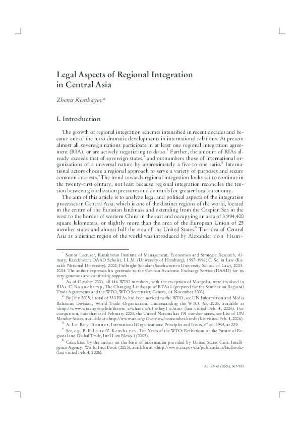 (PDF) The idea of regional integration in the central asian and ...