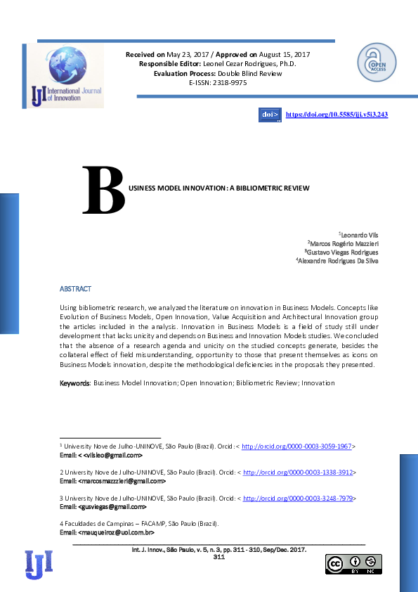 (PDF) BUSINESS MODEL INNOVATION: A BIBLIOMETRIC REVIEW