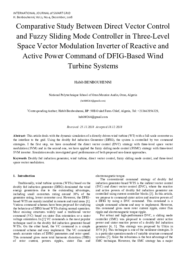 (PDF) Comparative Study Between Direct Vector Control and Fuzzy Sliding Mode Controller in Three ...