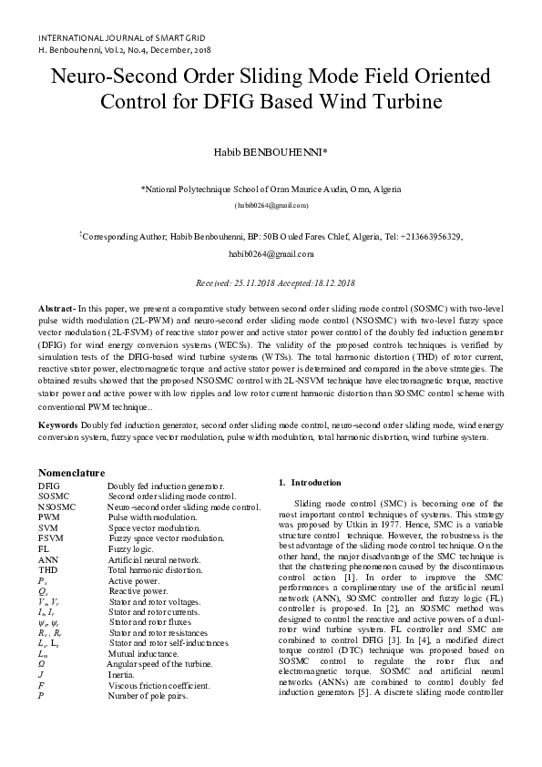 Pdf Neuro Second Order Sliding Mode Field Oriented Control For Dfig Based Wind Turbine