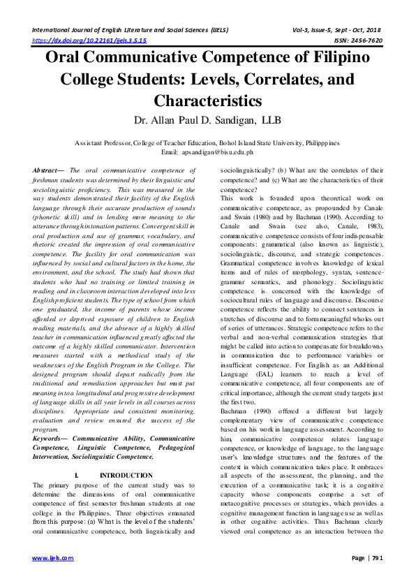(PDF) Oral Communicative Competence of Filipino College Students ...