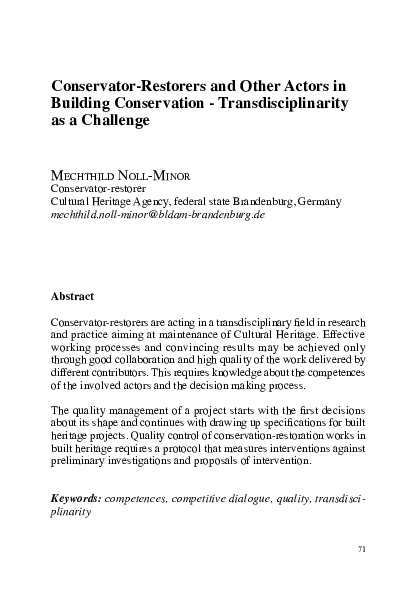 (PDF) Conservator-Restorers and Other Actors in Building Conservation ...