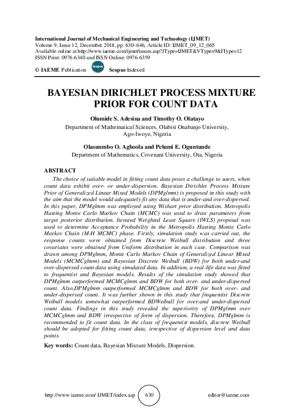 (PDF) BAYESIAN DIRICHLET PROCESS MIXTURE PRIOR FOR COUNT DATA