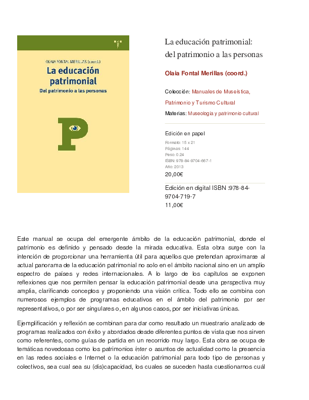 (PDF) Programas singulares de educación patrimonial: investigar para innovar