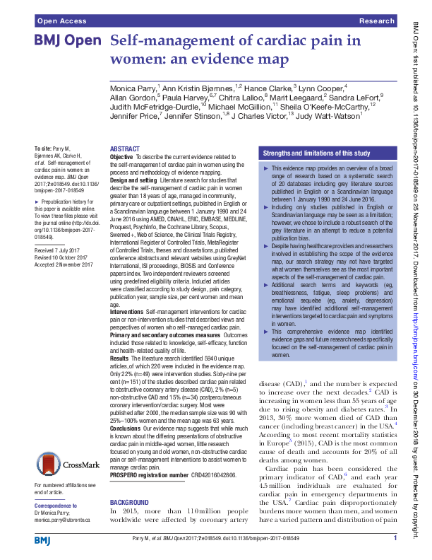 (PDF) Self-management of cardiac pain in women: an evidence map