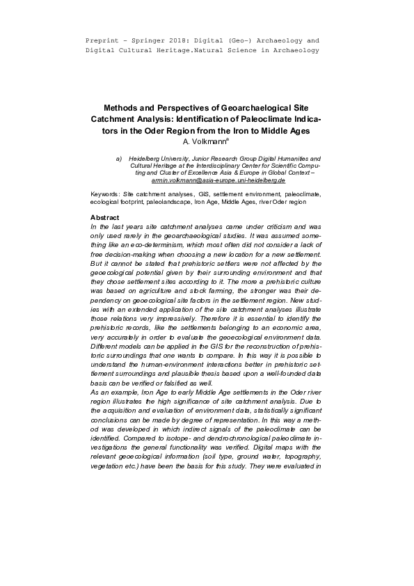 (PDF) Methods and Perspectives of Geoarchaelogical Site Catchment ...