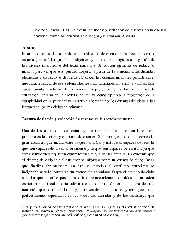 (PDF) Lectura de ficcion y redacción de cuentos en la escuela primaria
