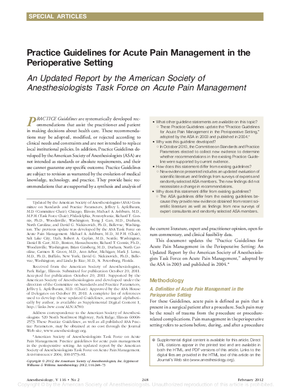 (PDF) Practice Guidelines for Acute Pain Management in the ...