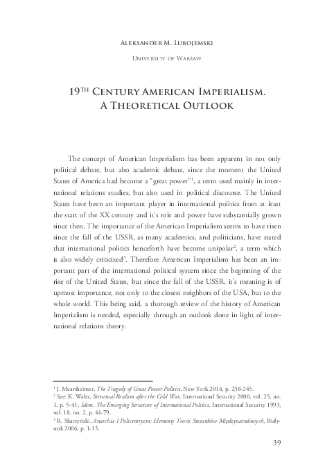 (PDF) 19th Century American Imperialism. A Theoretical Outlook