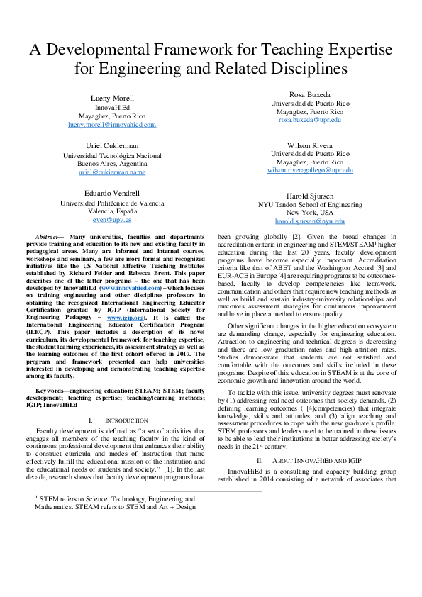 (PDF) A Developmental Framework for Teaching Expertise for Engineering ...