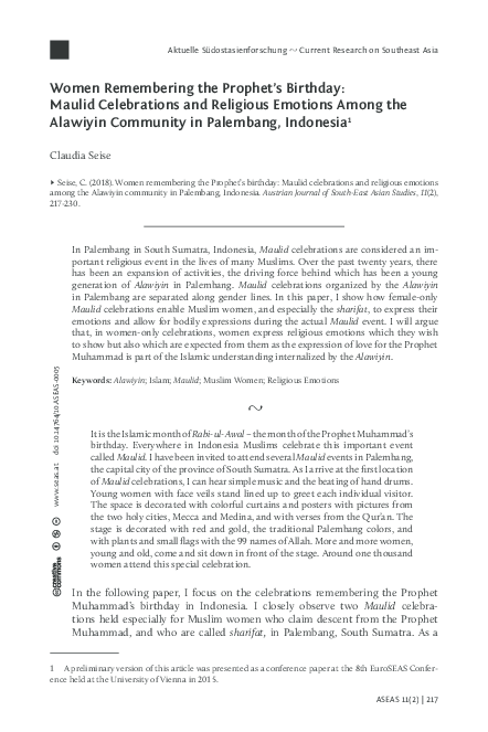 (PDF) Women Remembering the Prophet's Birthday: Maulid Celebrations and ...