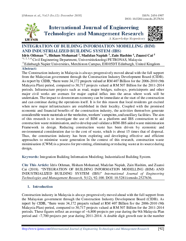 (PDF) INTEGRATION OF BUILDING INFORMATION MODELLING (BIM) AND ...