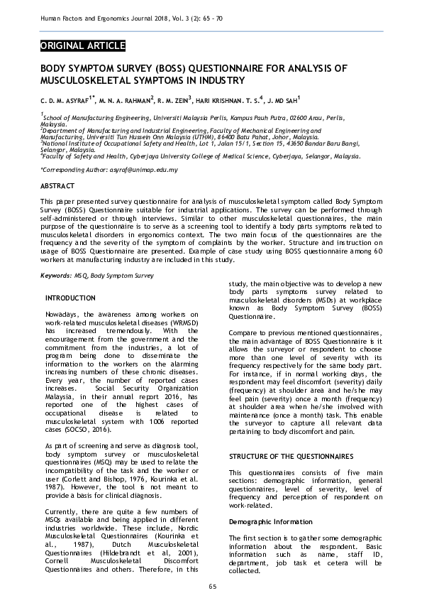 (PDF) BODY SYMPTOM SURVEY (BOSS) QUESTIONNAIRE FOR ANALYSIS OF ...