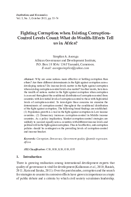 (PDF) Fighting Corruption when Existing Corruption- Control Levels Count: What do Wealth-Effects ...