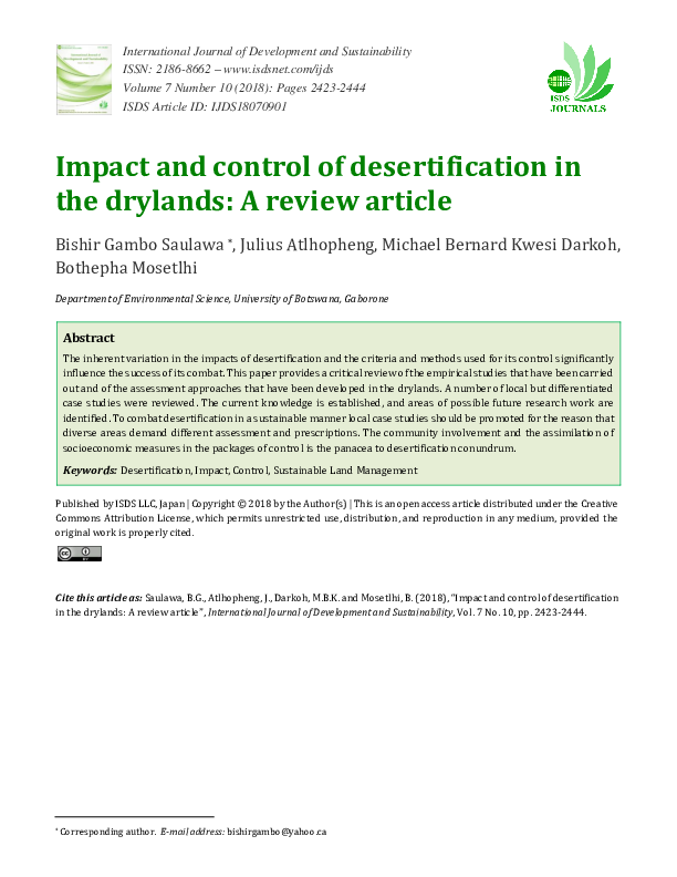 (PDF) Impact and control of desertification in the drylands: A review ...