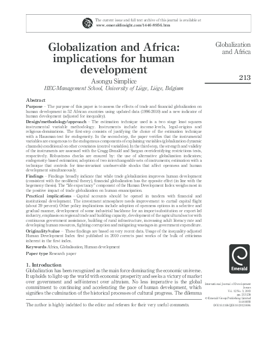 (PDF) Globalization and Africa: implications for human development
