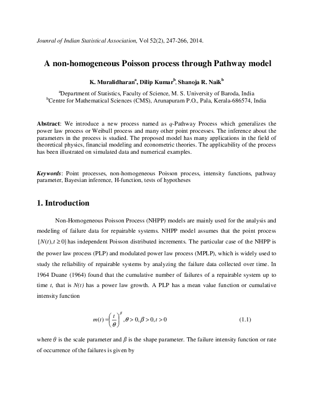 Pdf A Non Homogeneous Poisson Process Through Pathway Model 1972