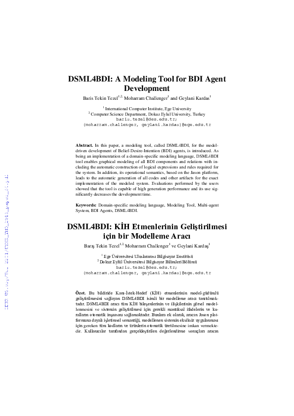 Pdf Dsml4bdi A Modeling Tool For Bdi Agent Development