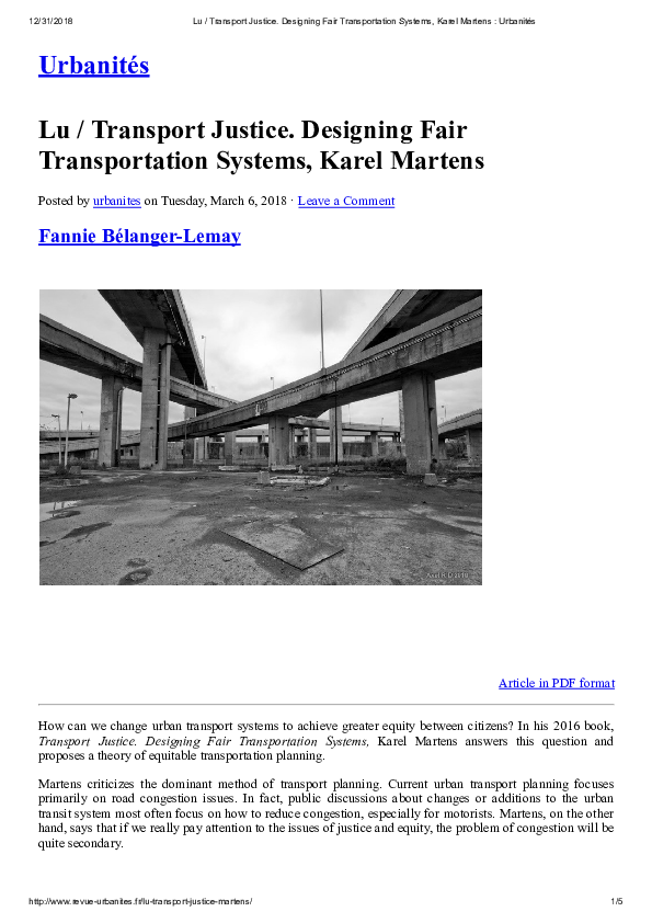 (PDF) Review of Transport Justice in Urbanites by Belanger-Lemay ...