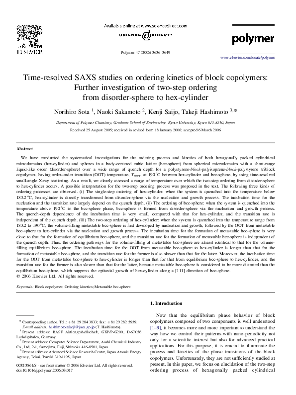 (PDF) Time-resolved SAXS studies on ordering kinetics of block ...