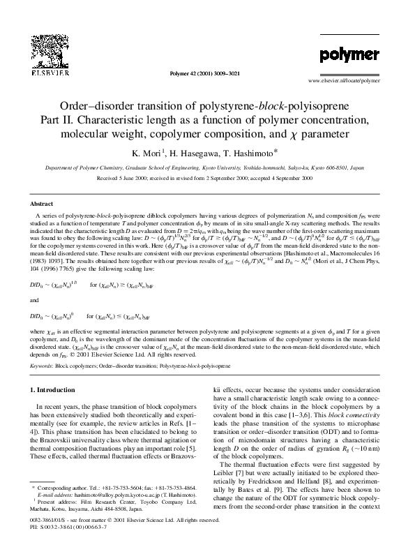 (PDF) Order–disorder transition of polystyrene-block-polyisoprene Part ...