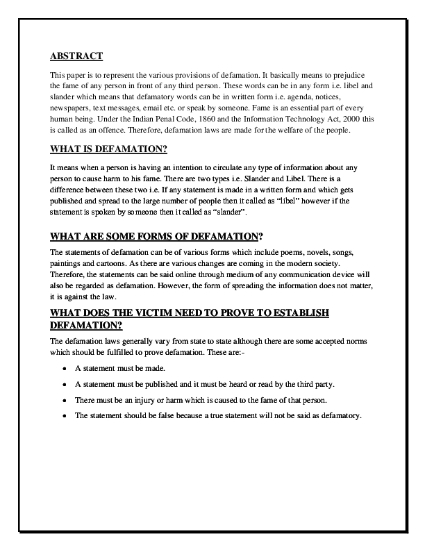 (DOC) WHAT ARE SOME FORMS OF DEFAMATION