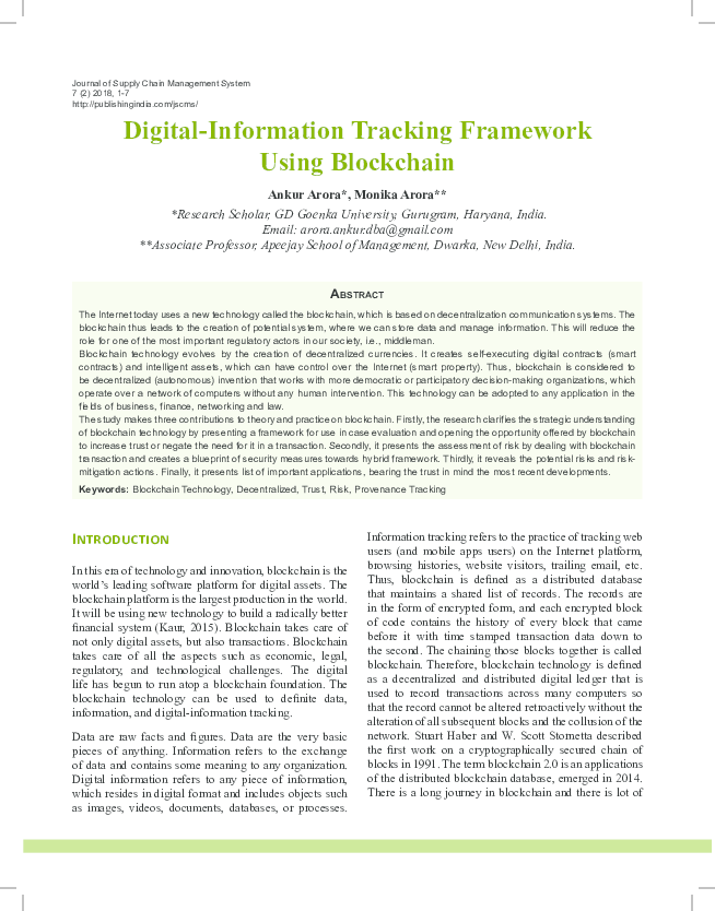 (PDF) Digital-Information Tracking Framework Using Blockchain