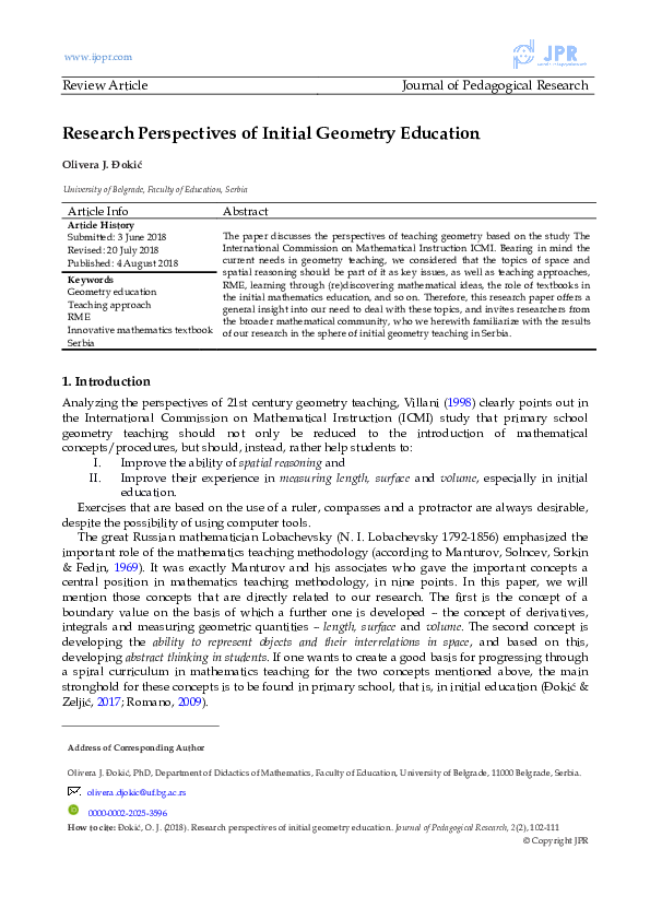 (PDF) Research Perspectives of Initial Geometry Education
