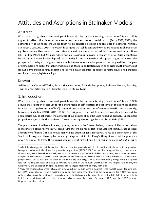 (PDF) Attitudes and Ascriptions in Stalnaker Models