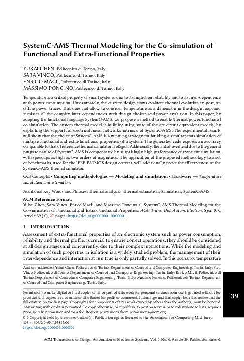Pdf Systemc Ams Thermal Modeling For The Co Simulation Of Functional And Extra Functional