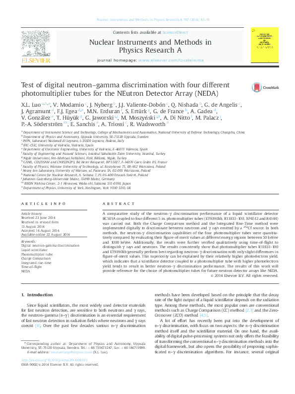 (PDF) Neutron-Gamma Discrimination in Photomultipliers