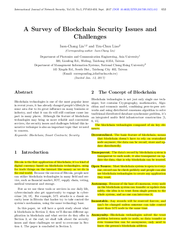 Pdf A Survey Of Blockchain Security Issues And Challenges