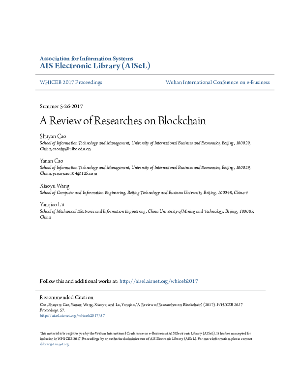 (PDF) a review of researches on blockchain