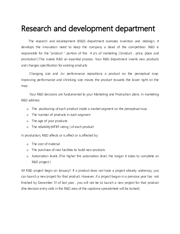 (DOC) Research and development department
