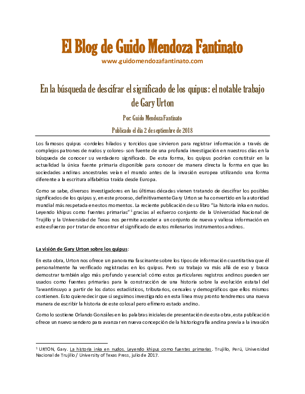 (DOC) En la búsqueda de descifrar el significado de los quipus: el ...