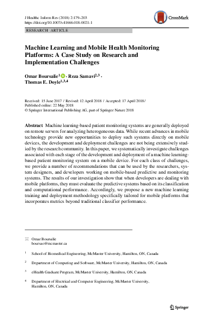 (PDF) Machine Learning and Mobile Health Monitoring Platforms: A Case ...