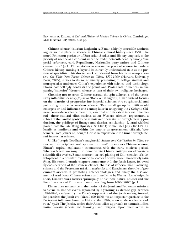(PDF) Review: A Cultural History of Modern Science in China, by ...