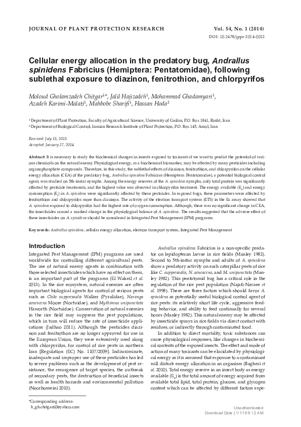 (PDF) Cellular energy allocation in the predatory bug, Andrallus ...