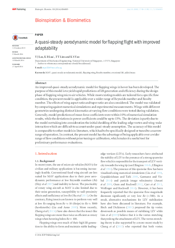 (PDF) A quasi-steady aerodynamic model for flapping flight with improved adaptability