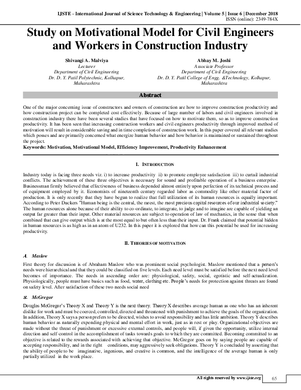 (PDF) Study on Motivational Model for Civil Engineers and Workers in ...