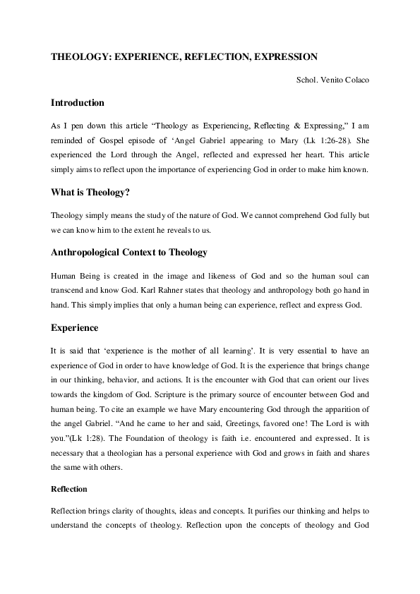 (DOC) THEOLOGY EXPERIENCE, REFLECTION, EXPRESSION.docx