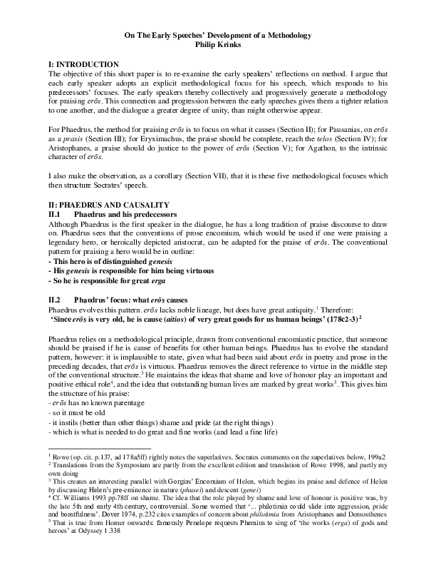 (PDF) Plato's Symposium: On The Early Speeches' Development of a ...