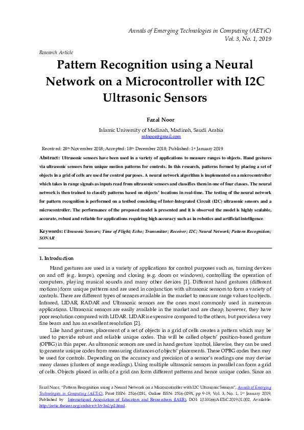 (PDF) Pattern Recognition using a Neural Network on a Microcontroller with I2C Ultrasonic Sensors