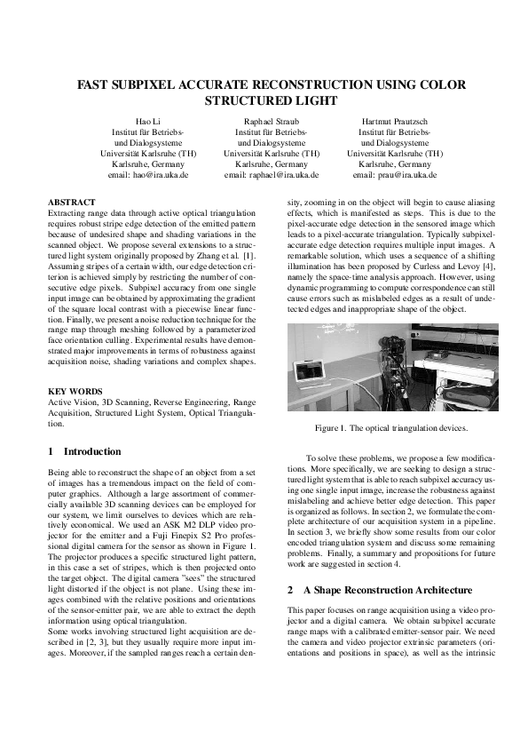 Pdf Fast Subpixel Accurate Reconstruction Using Color Structured Light